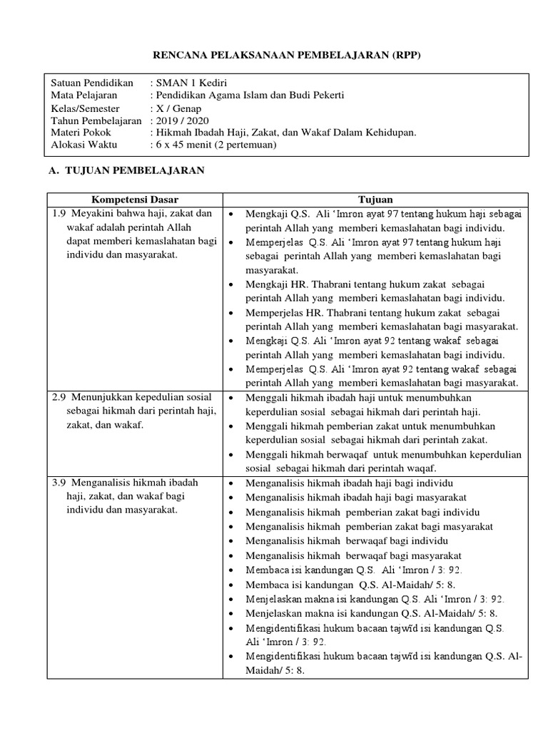 RPP Hikmah Ibadah Haji, Zakat, Dan Wakaf. | PDF