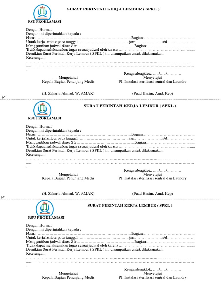 Form (SPKL) Surat Perintah Kerja Lembur | PDF