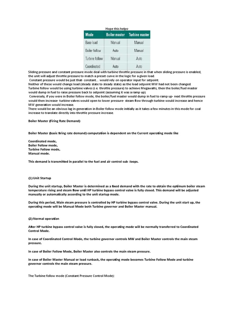 Turb Follow BLR BLR Follow Turb Mode | PDF | Boiler | Turbine