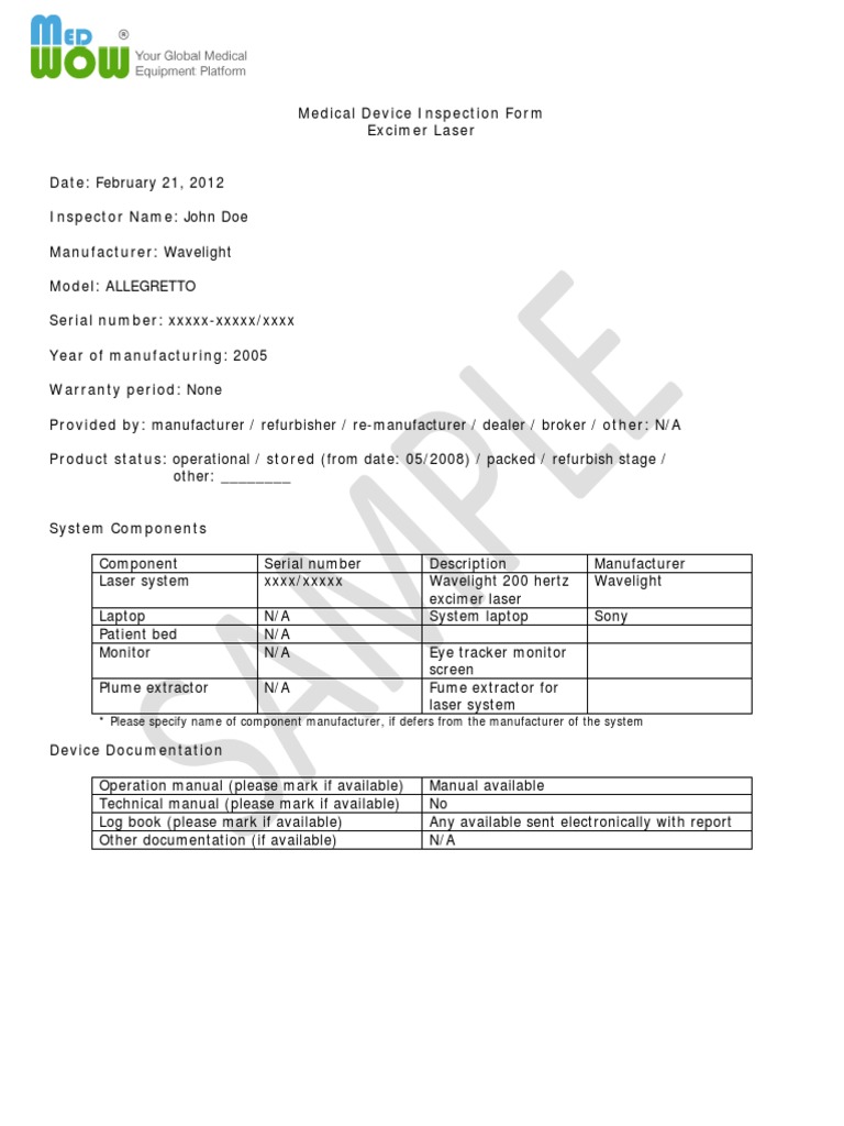 Medical Device Inspection Form | PDF | Electromagnetic Interference ...