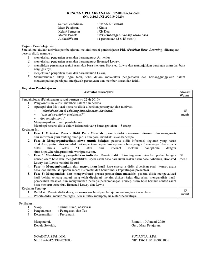 PBL RPP 3 - 10 - 1 Teori Asam Basa | PDF