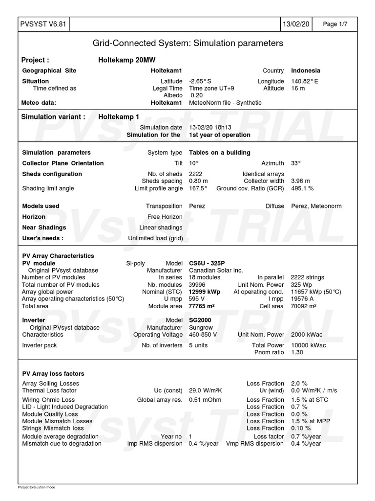 PVsyst Simulation Report | PDF | Photovoltaics | Solar Panel