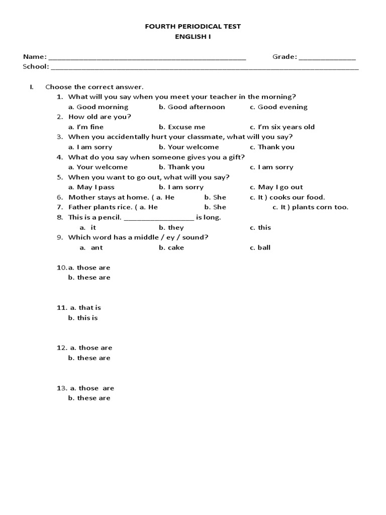 Grade 2 Fourth Periodical Test 2025 | PDF