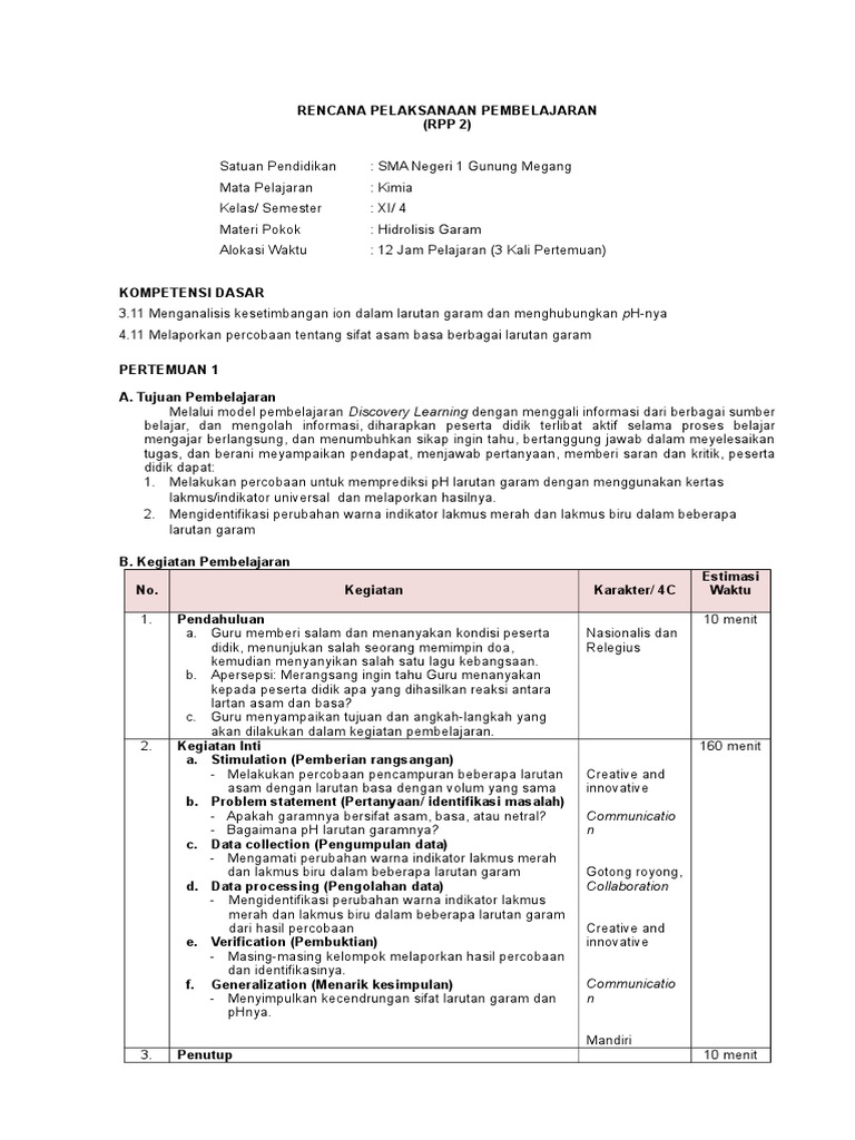 RPP 2 - Hidrolisis Garam | PDF
