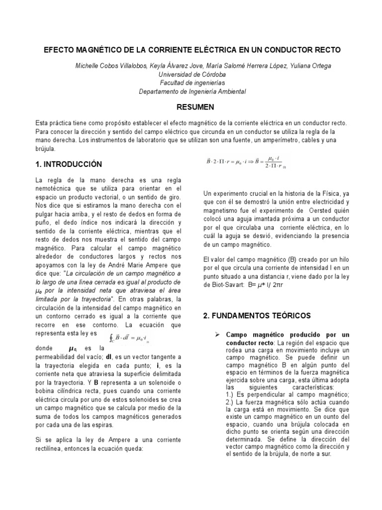 Efecto Magnético, Conductor Recto. | PDF | Campo magnético | Magnetismo