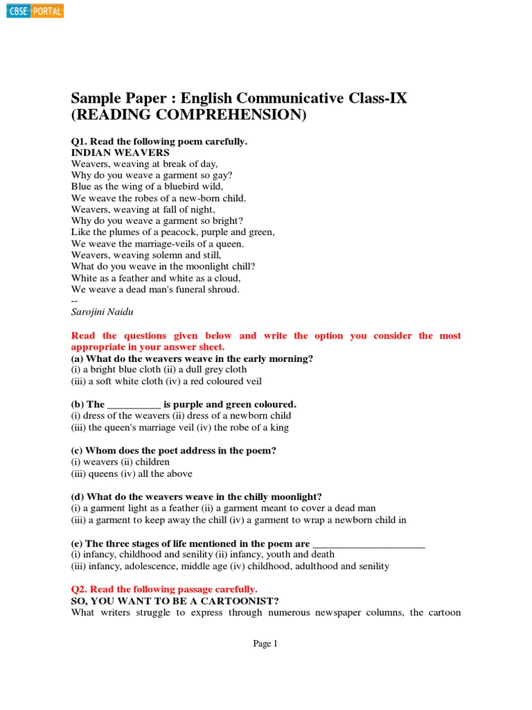 Class 9 English Comprehension Passages | PDF | Cartoon | Cartoonist