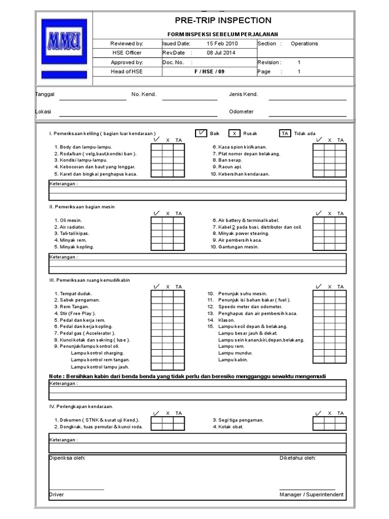 F - HSE - 09 - Pre Trip | PDF