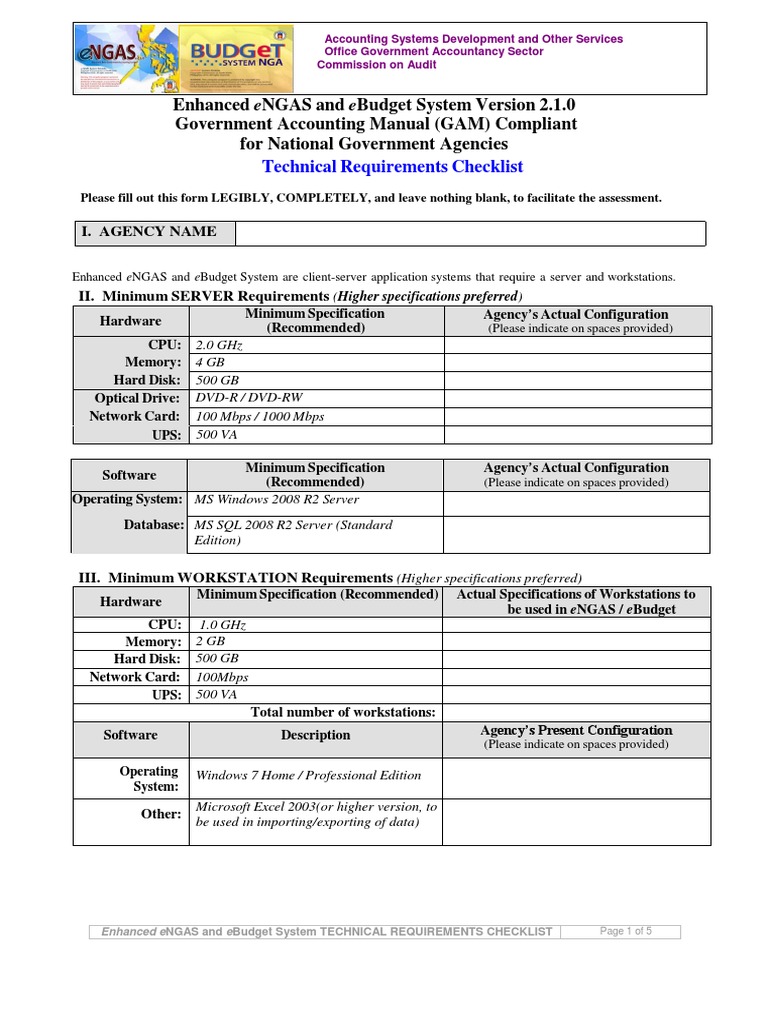 Technical Requirement Checklist - NGAS | PDF | Local Area Network ...