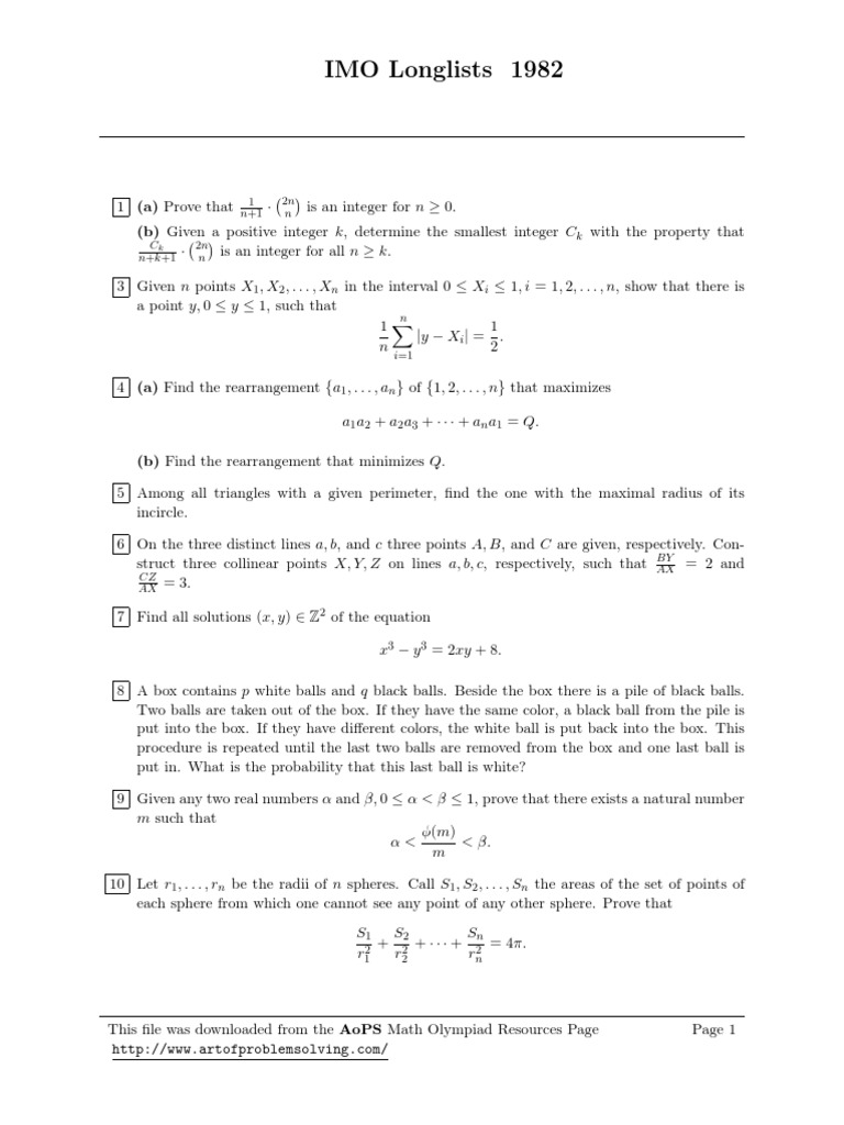 IMO Longlist 1982 Problems | PDF | Triangle | Euclidean Plane Geometry