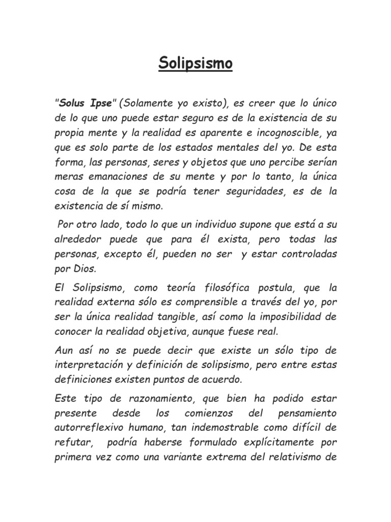 Solipsismo | PDF | Teorías filosóficas | Metafísica de la mente