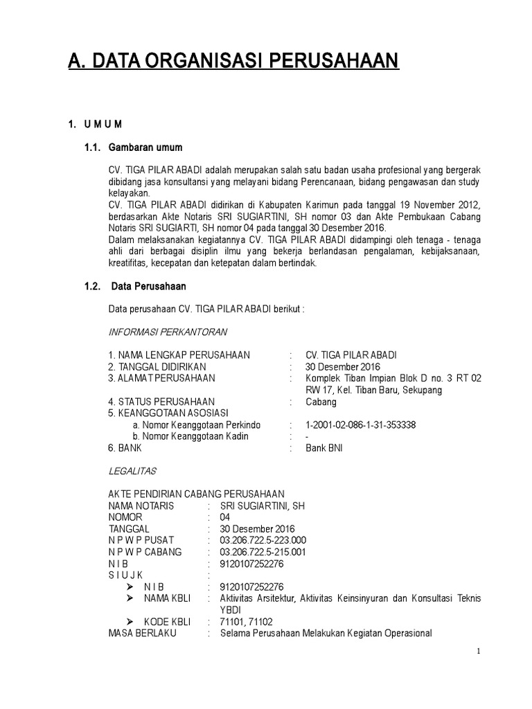 A. Data Organisasi Perusahaan | PDF