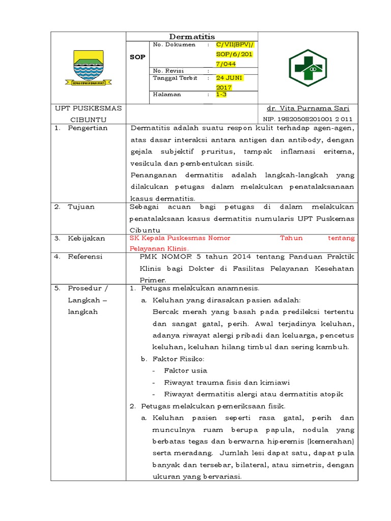 Prosedur Penanganan Dermatitis di Puskesmas | PDF