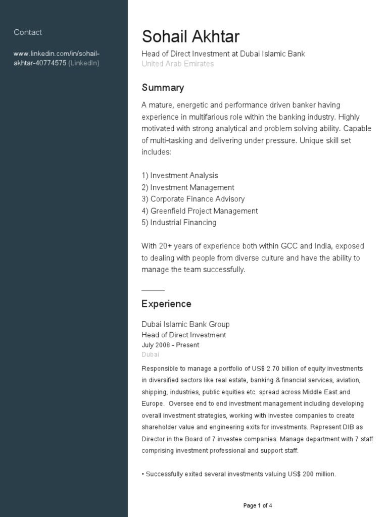Sohail Akhtar-DIB Resume | PDF | Mergers And Acquisitions | United Arab ...