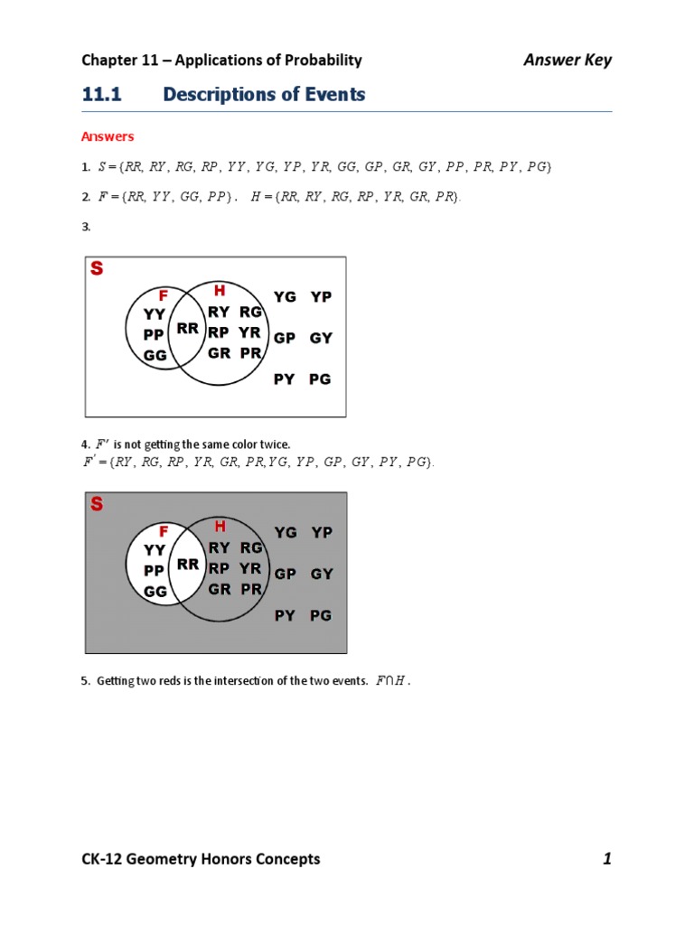 Answer Key - CK-12 Chapter 11 Geometry Honors Concepts (Revised) | PDF | Probability ...