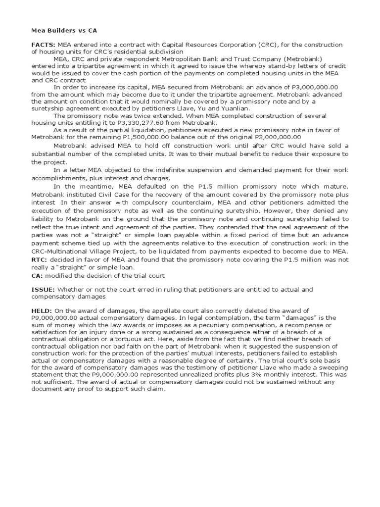 Mea Builders Vs CA | PDF | Damages | Promissory Note