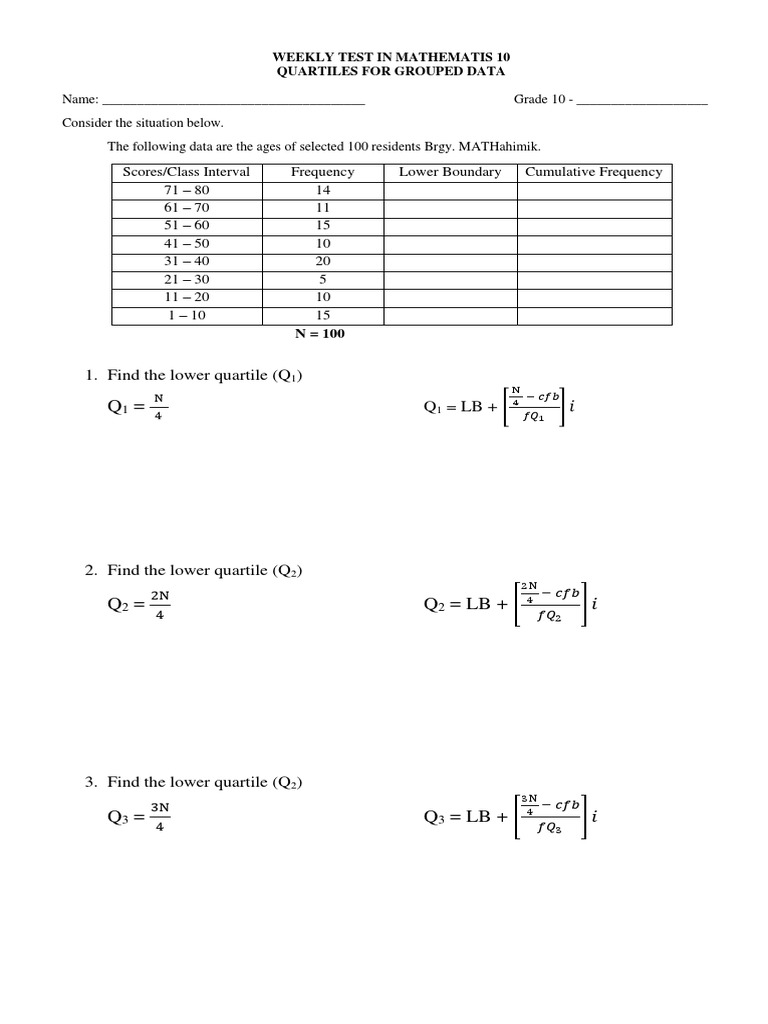 Assessment in Math Quartiles | PDF