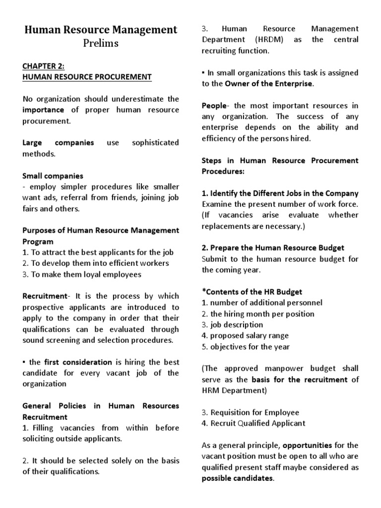 Human Resource Management Prelims | PDF | Recruitment | Human Resource ...