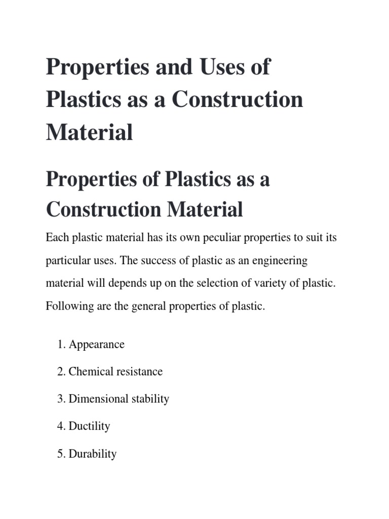Plastics in Construction | PDF | Plastic | Polyvinyl Chloride