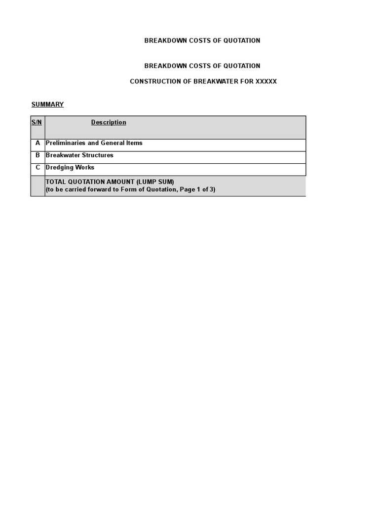 Breakwater and Dredging Works BOQ - Example | PDF | Dredging | Business