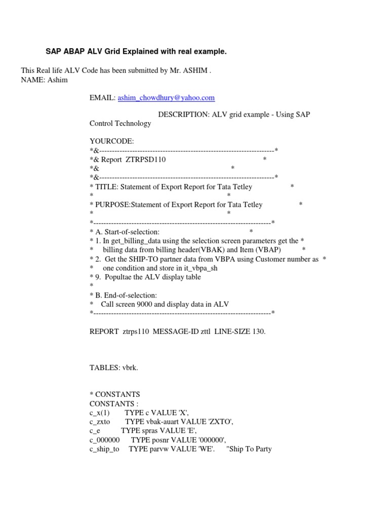 SAP ABAP ALV Grid Explained With Real Example | PDF | Software ...