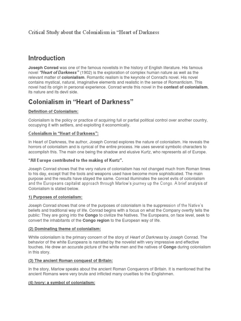 Critical Study About The Colonialism in Heart of Darkness | PDF | Heart ...
