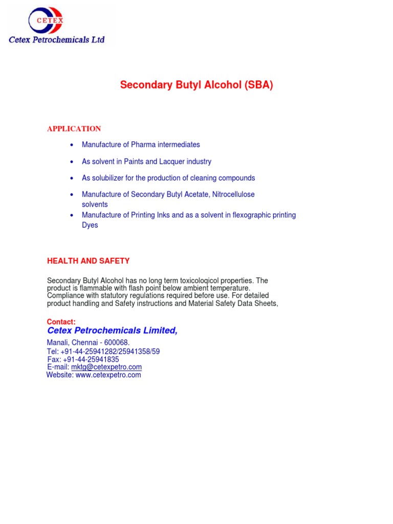 Secondary Butyl Alcohol | PDF