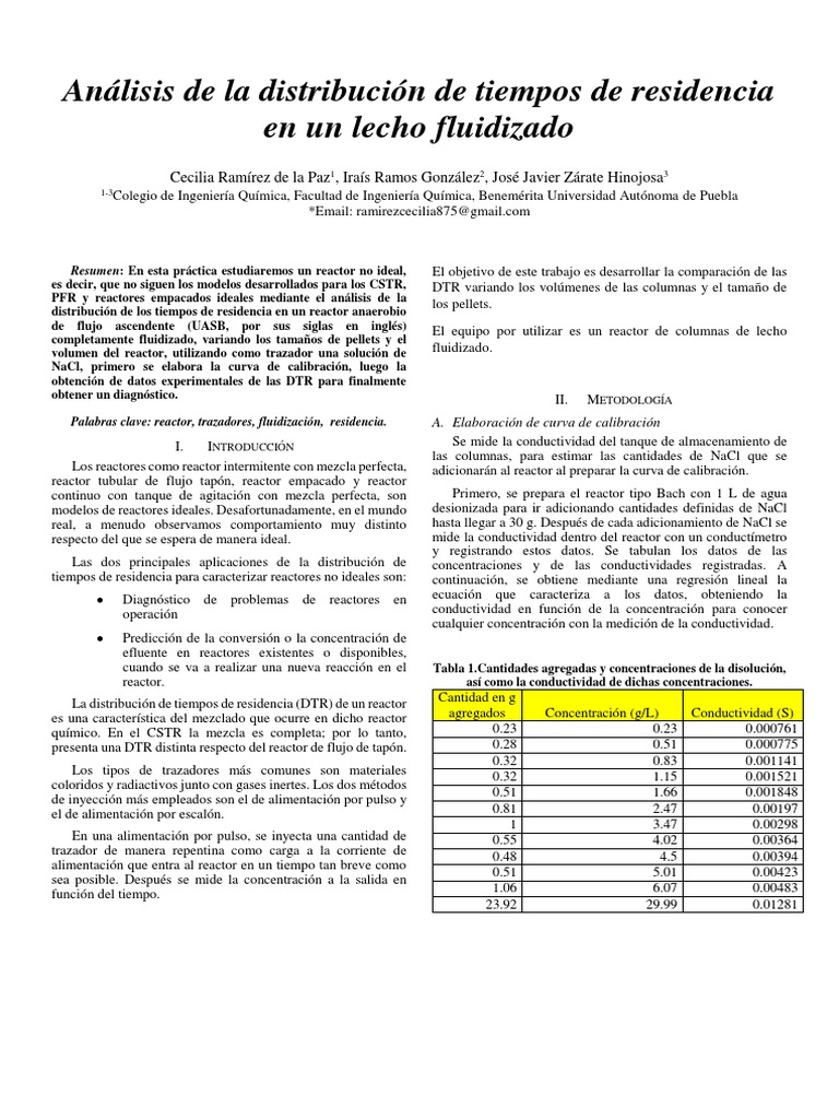 Práctica 1 DTR Lecho Fluidizado | PDF | Reactor Quimico | Ciencias fisicas