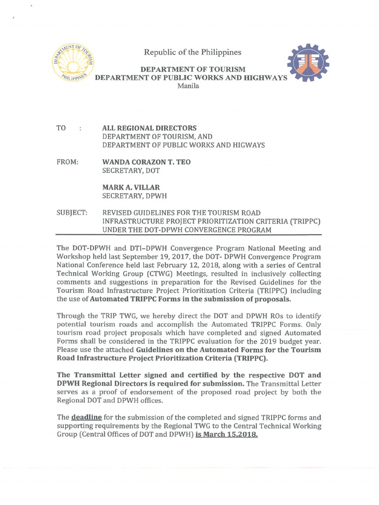 TRIPPC - JMC DOT DPWH Guidelines For FY 2019 | PDF