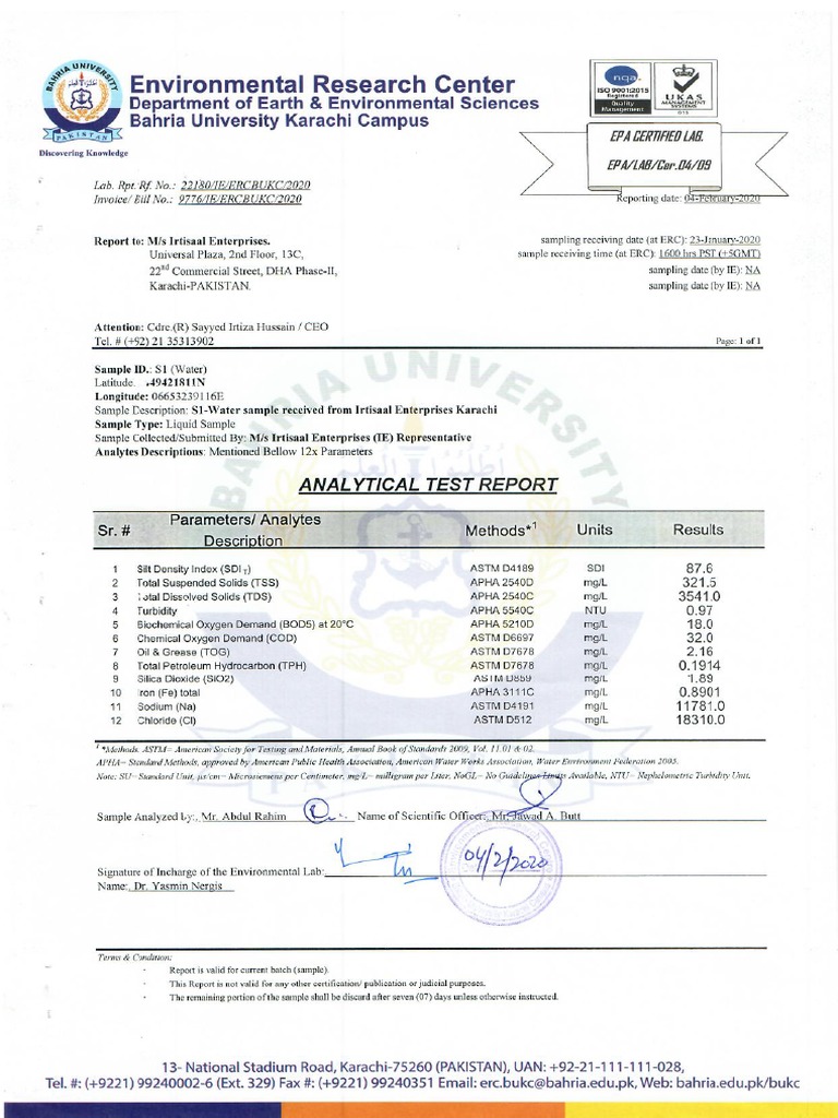 Water Samples Report | PDF