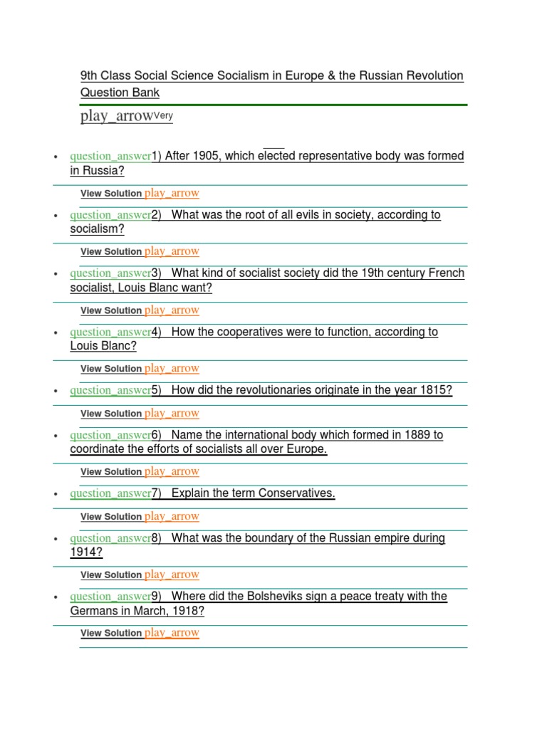 9th Class Social Science Socialism in Europe | PDF | Russian Revolution ...