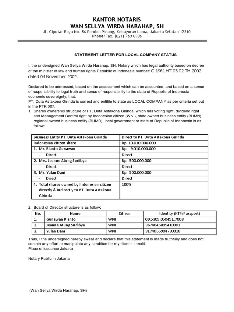 Statement Letter For Local Company Status | PDF | International ...