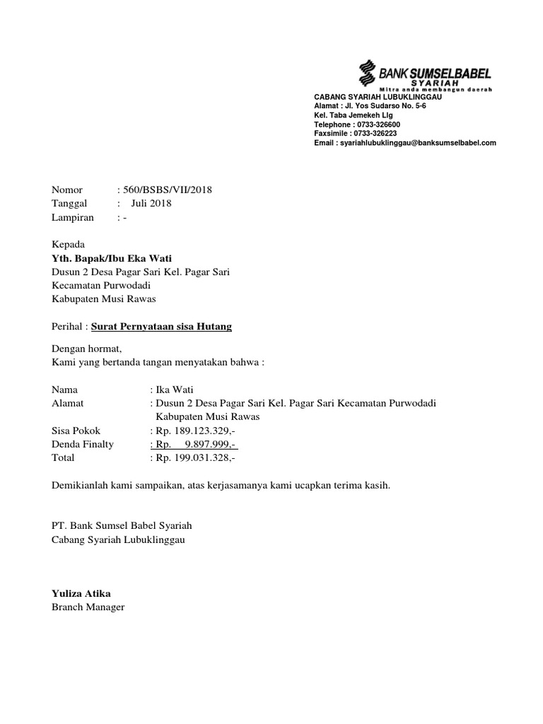 Surat Pernyataan Bank | PDF