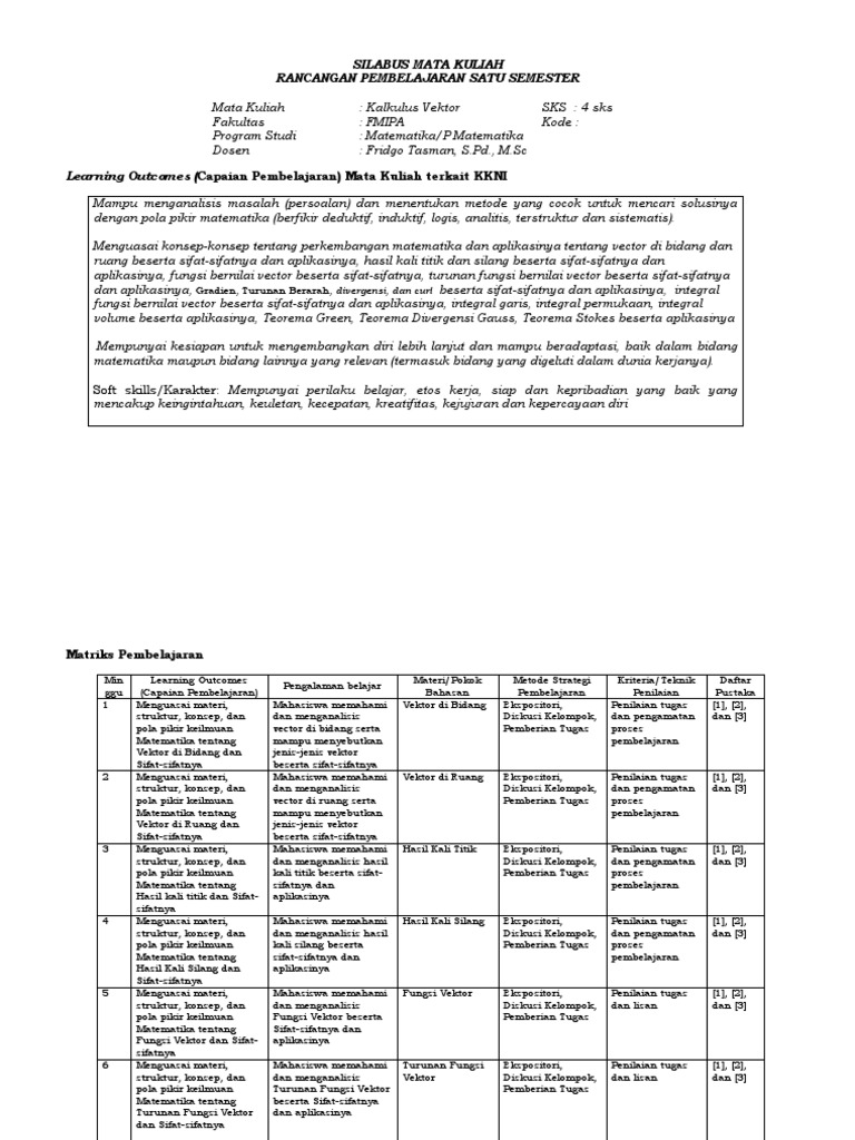 Silabus Kalkulus Vektor | PDF