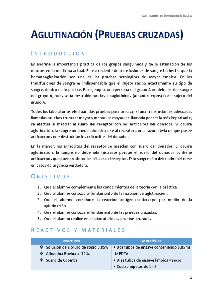 Aglutinación (Pruebas Cruzadas) Primavera 2017 | PDF | Transfusión de ...