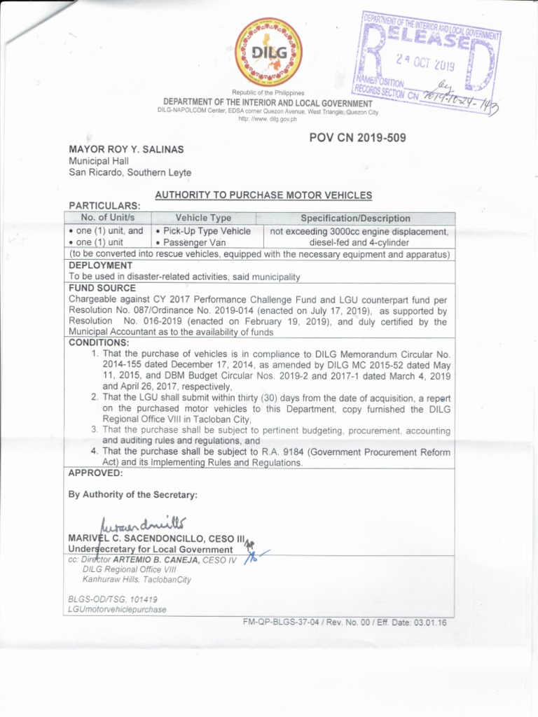 Authority To Purchase Motor Vehicles11272019 | PDF