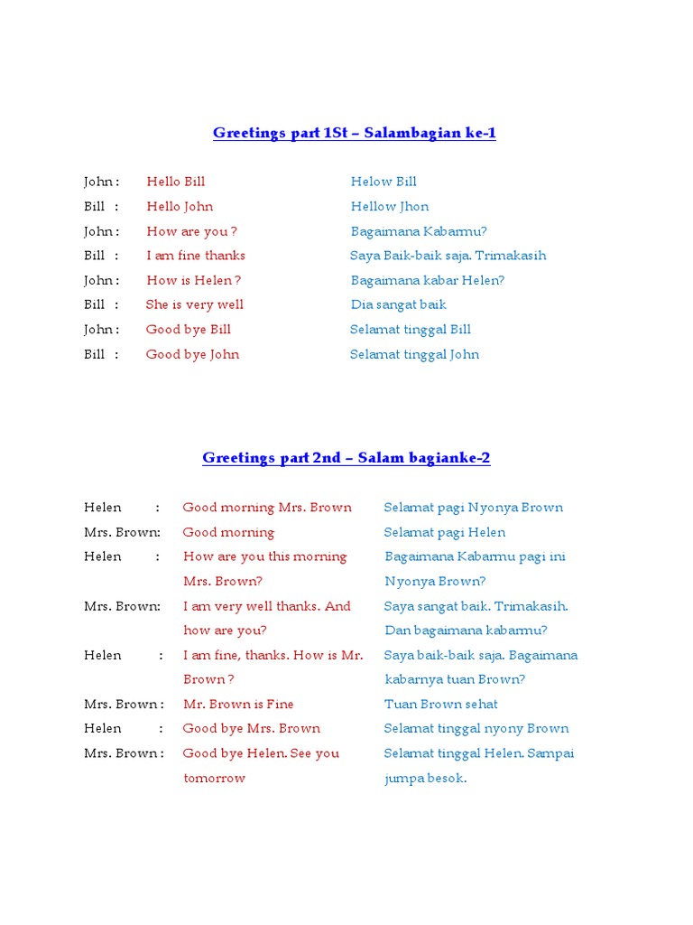 Greeting Dalam Bahasa Inggris | PDF