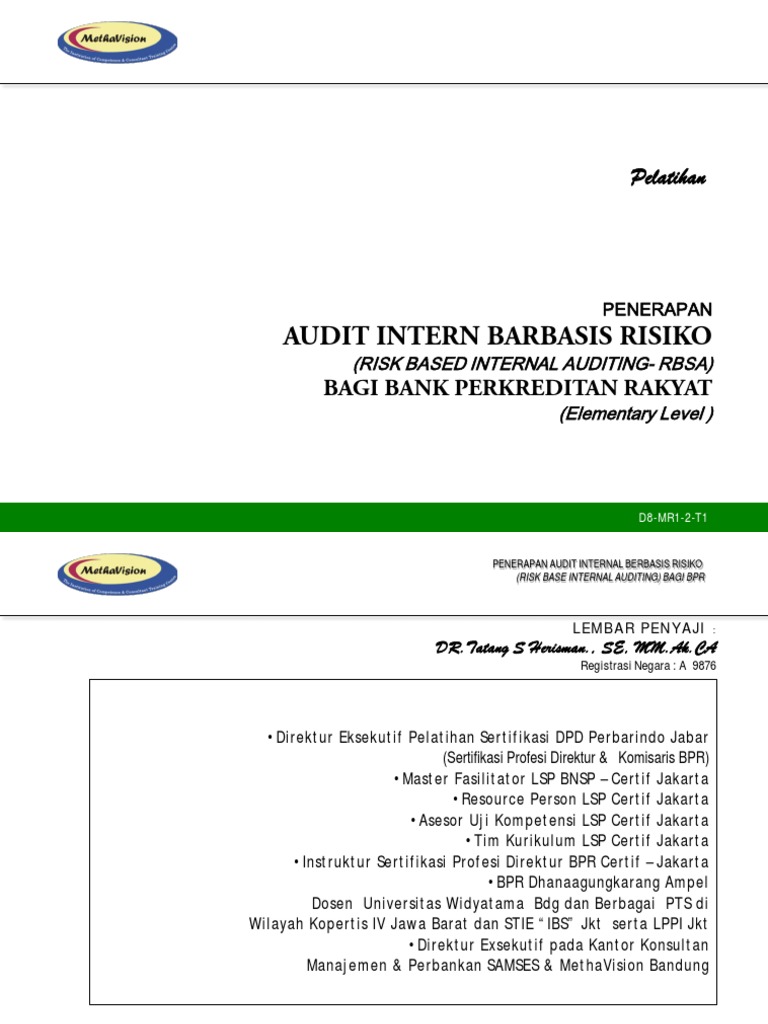 Audit Intern Berbasis Risiko - Level Elementary - Perbarindo PDF | PDF
