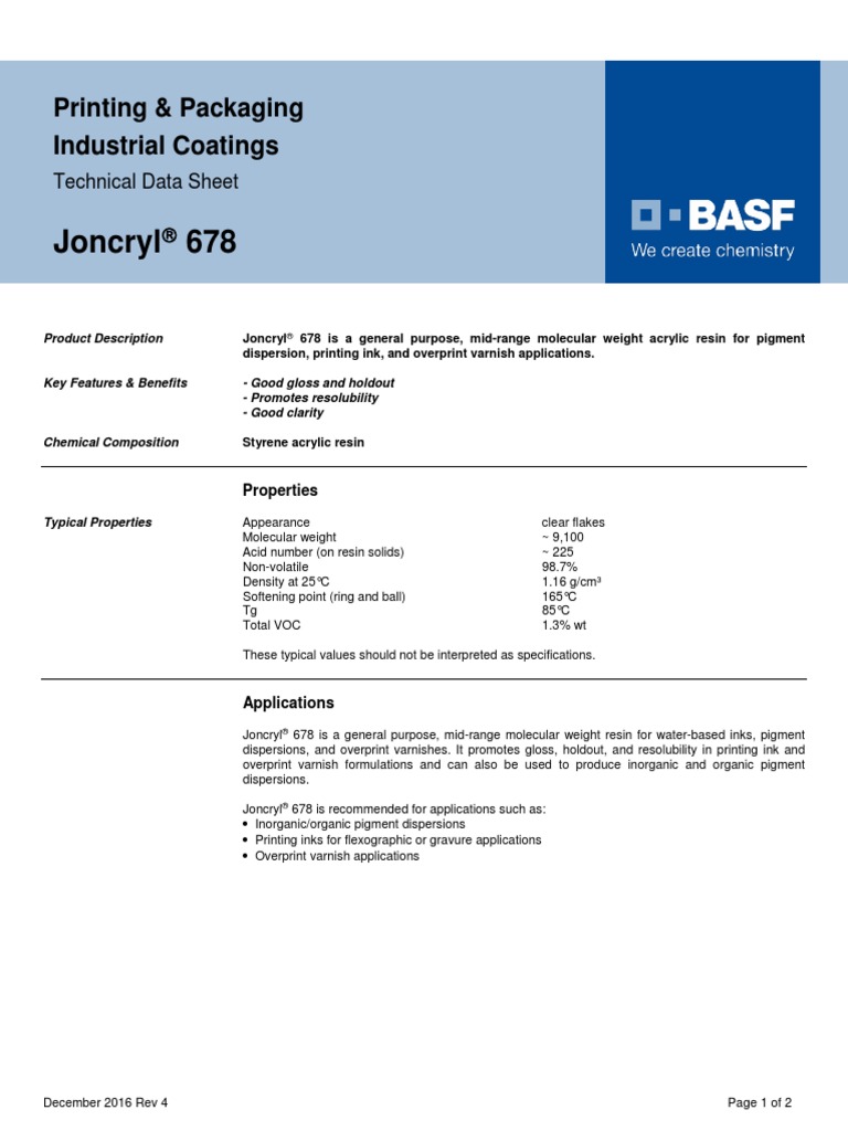 Joncryl 678 TDS | PDF | Varnish | Poly(Methyl Methacrylate)