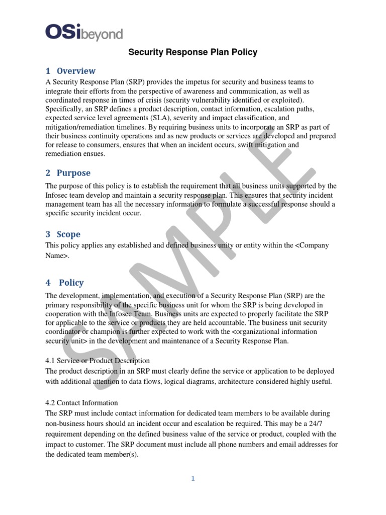 Security Response Plan Policy Guide | PDF | Information Security ...