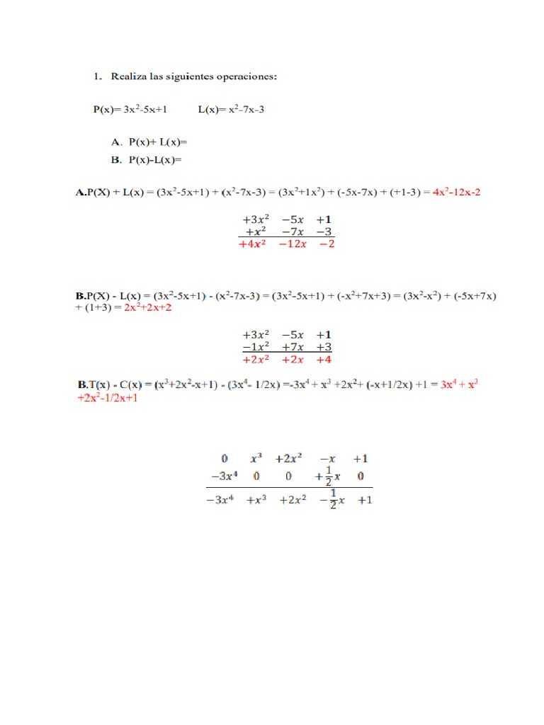 Ejercicios Suma y Resta de Polinomios | PDF