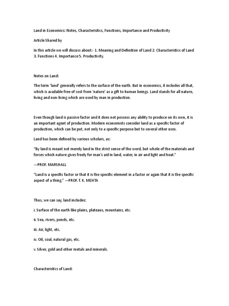 Land Economics | PDF | Factors Of Production | Agricultural Productivity