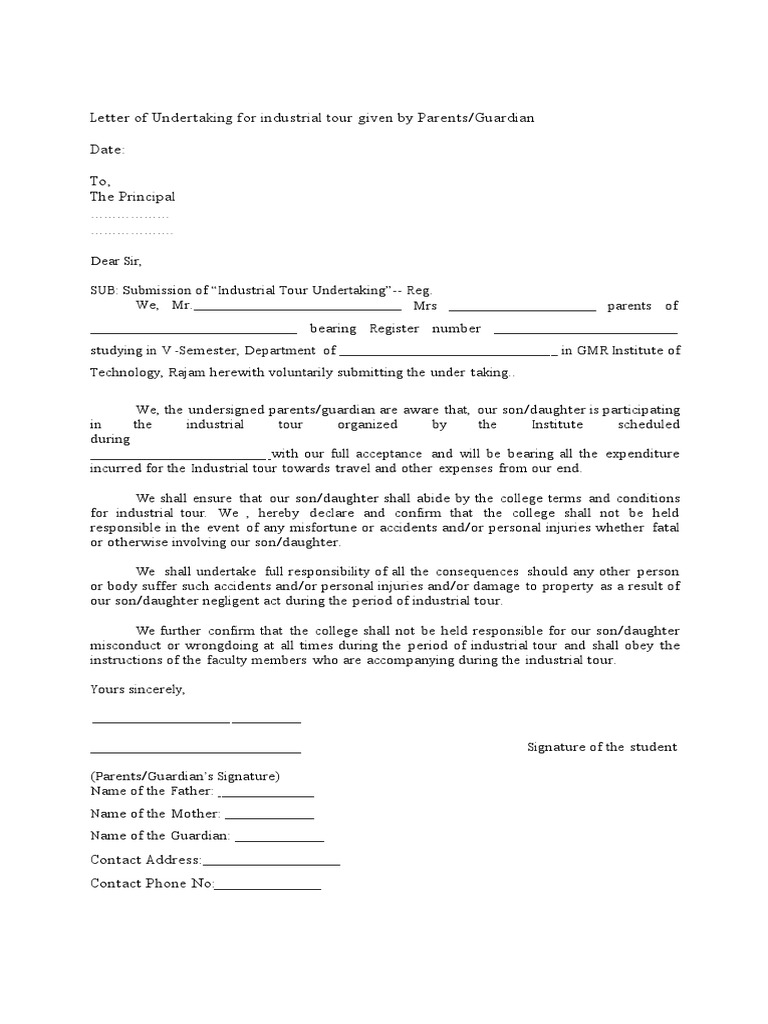 Letter of Undertaking Industrial Tour | PDF