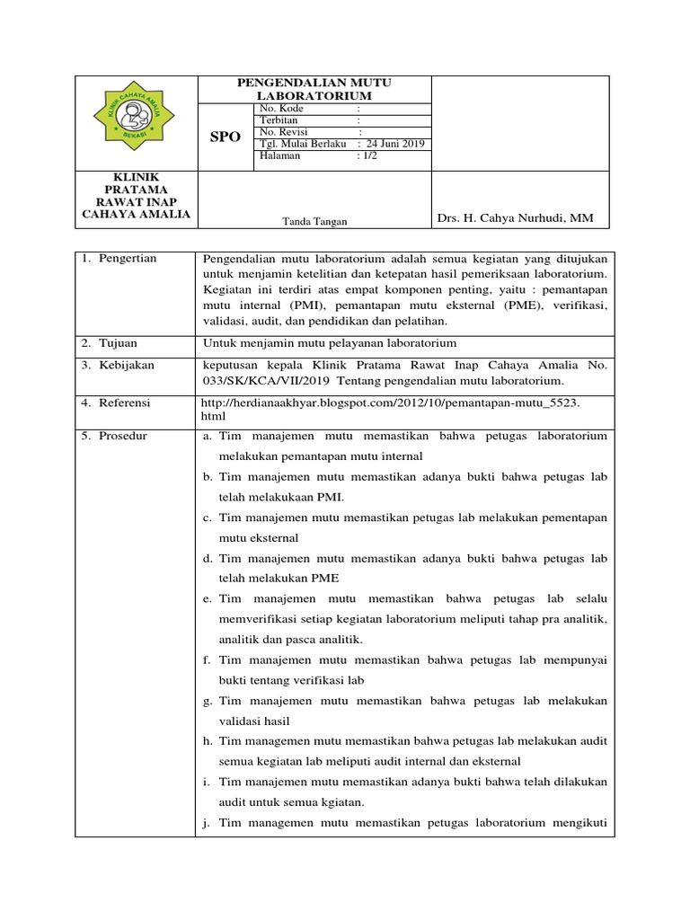 Spo Pengendalian Mutu Laboratorium | PDF