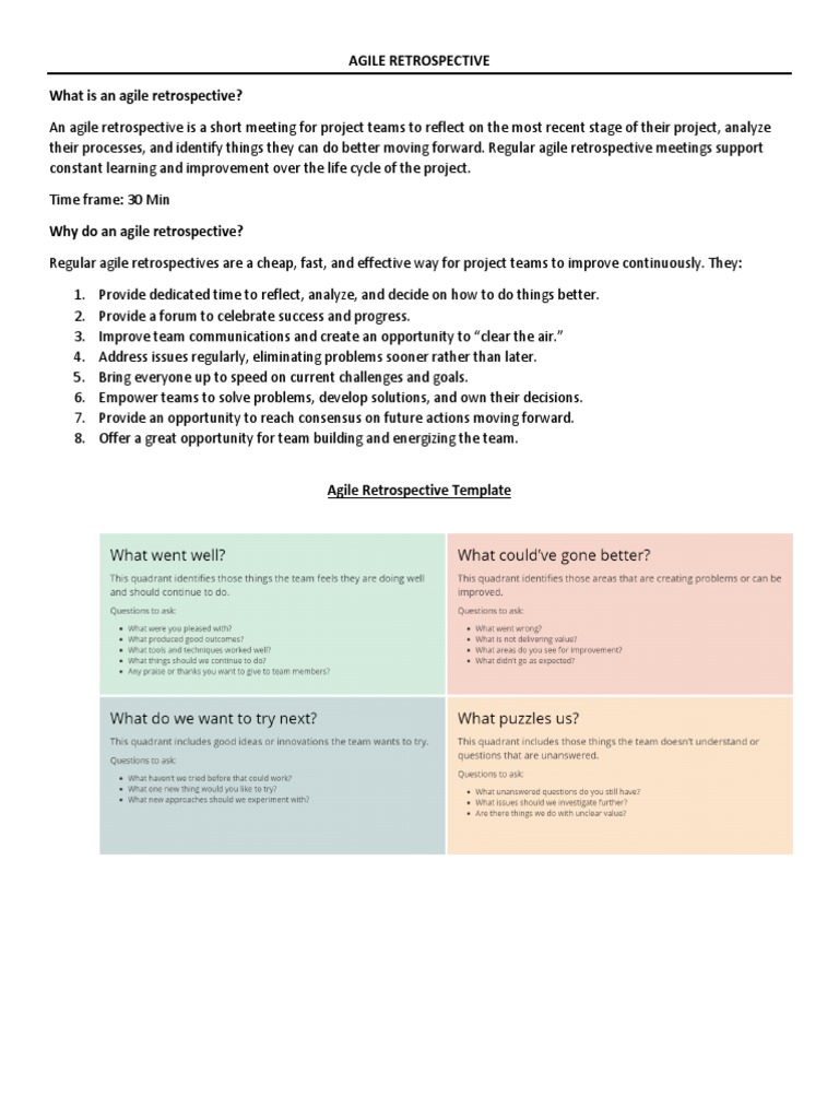 Agile Retrospective Template | PDF | Brainstorming | Applied Psychology