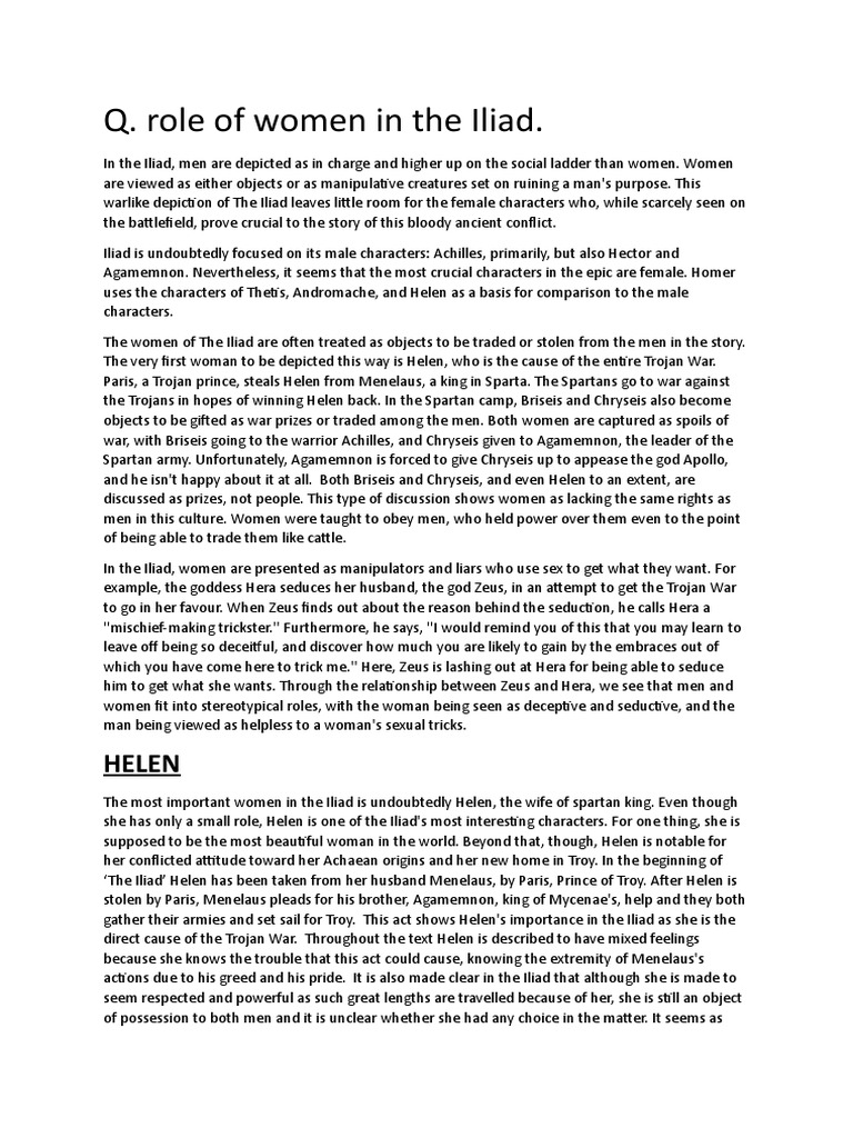 Assignment-Role of Women in The Iliad | PDF | Iliad | Achilles