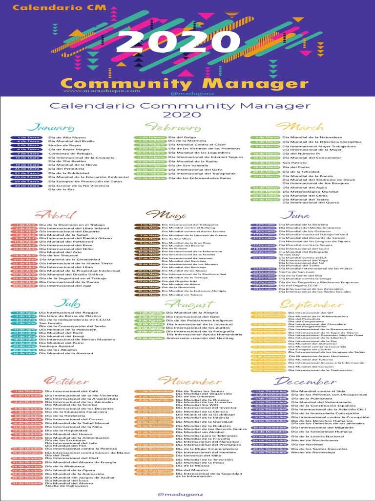 Calendario Community Manager 2020 | PDF | Bienestar | Medicina