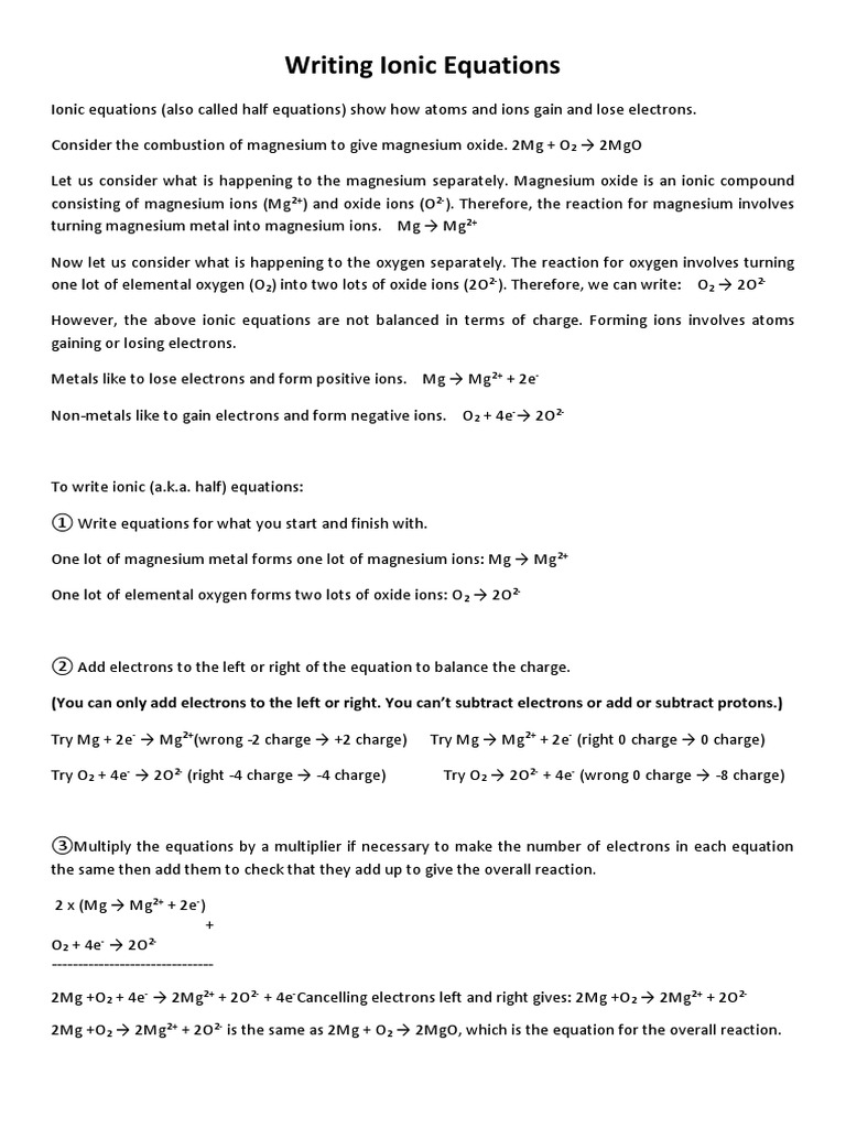 Writing Ionic Equations | PDF | Ion | Magnesium