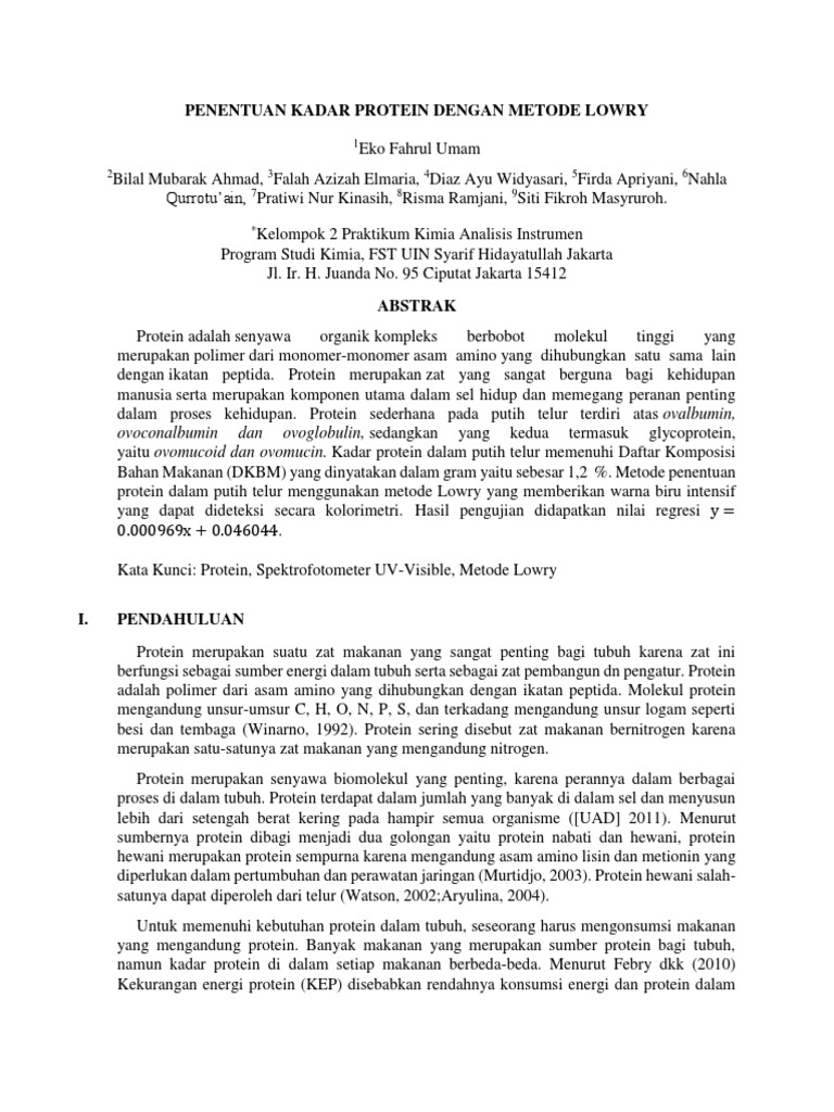 Penentuan Kadar Protein Dengan Metode Lowry | PDF