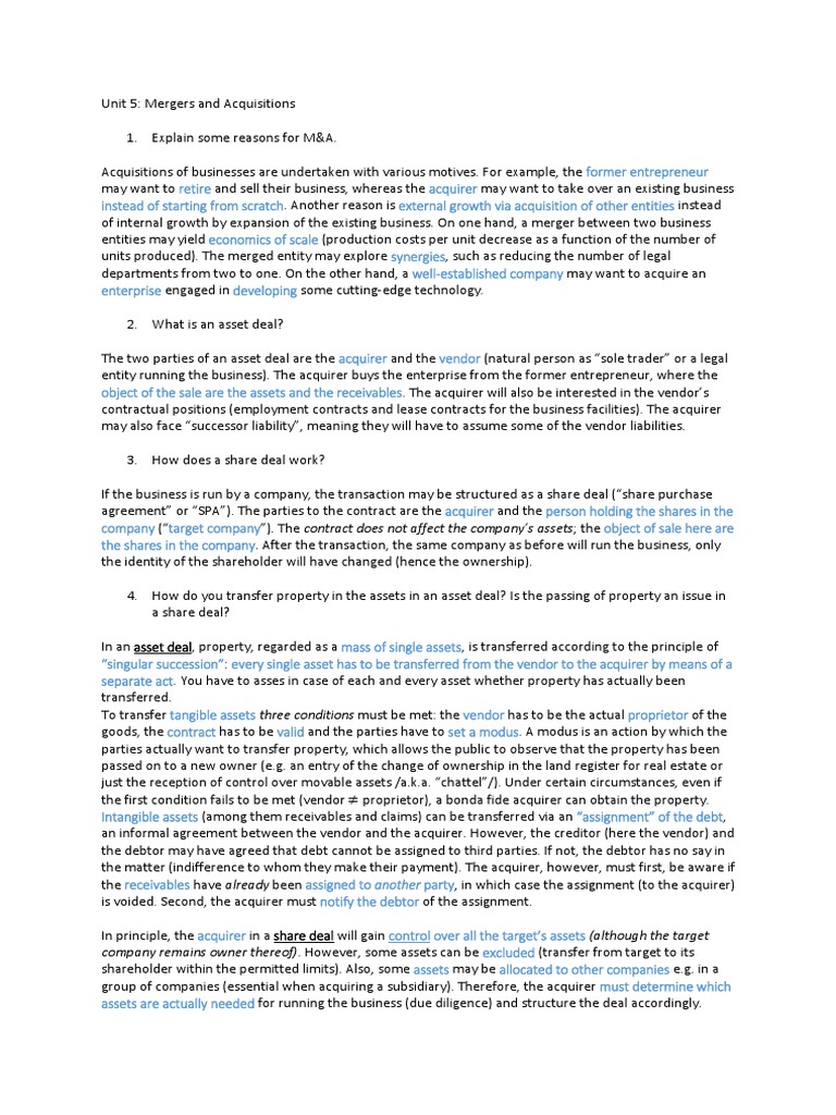 Unit 5 Questions Done | PDF | Mergers And Acquisitions | Stocks