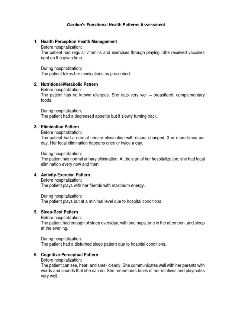 Gordon's Functional Health Pattern (Form) | PDF | Health Sciences ...